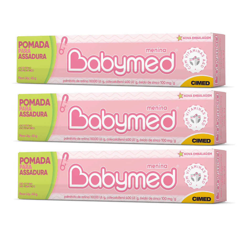 Kit 3 Pomada de Assaduras Babymed MENINA Caixa 45g - Cimed | Shopee Brasil