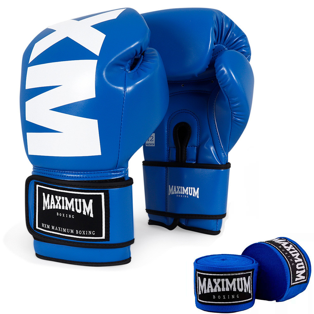 Luva MXM Muay Thai Boxe Maximum Azul+ Par De Bandagem Azul 3m | Shopee ...