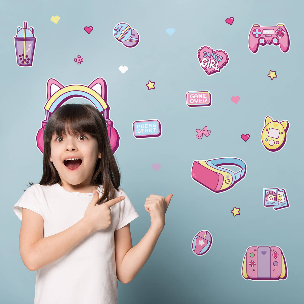 Adesivo de Parede Gamer para Quarto de Menina Rosa Médio | Shopee Brasil