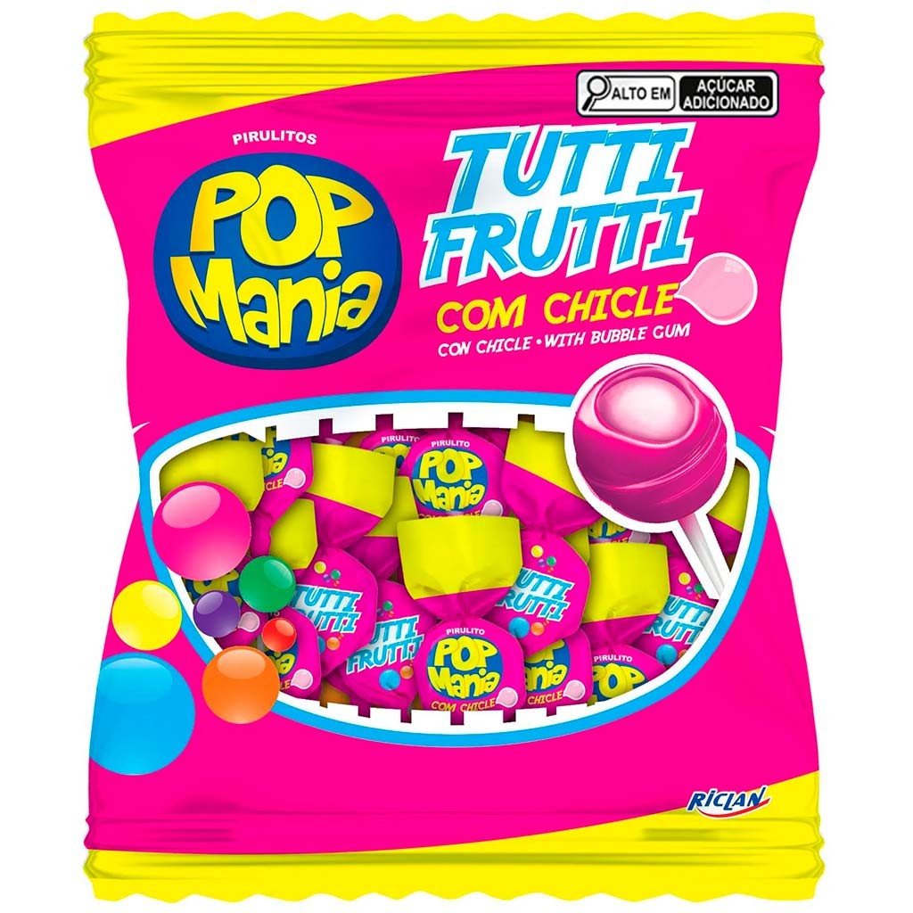 Pirulito Pop Mania Tutti Frutti Recheio Chiclete 500g - Riclan | Shopee ...