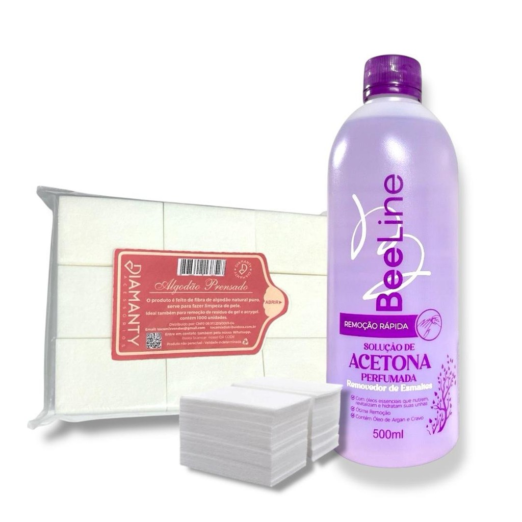 Kit Acetona Bee Line Perfumada Algodão Prensado para Unhas Diamanty ... Kit Acetona Bee Line Perfumada Algodão Prensado para Unhas Diamanty ...