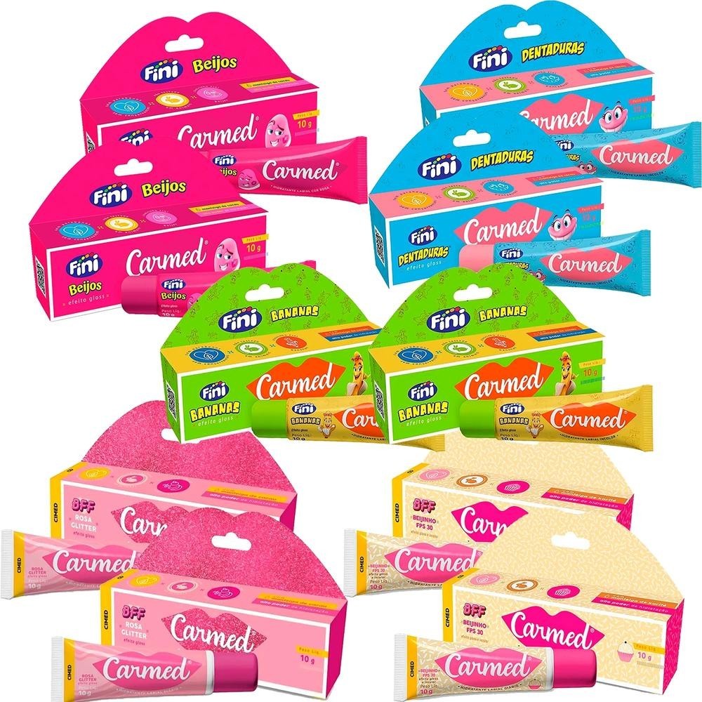Kit 10 Unidades Hidratante Labial Carmed Fini Banana/Beijos/Dentadura/BFF Beijinhos/BFF Rosa ...