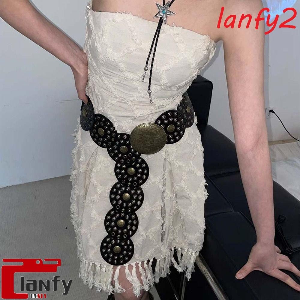 LANFY Cintos De Fivela Redondos , Ocos De Metal Y2K , De Couro Preto ...