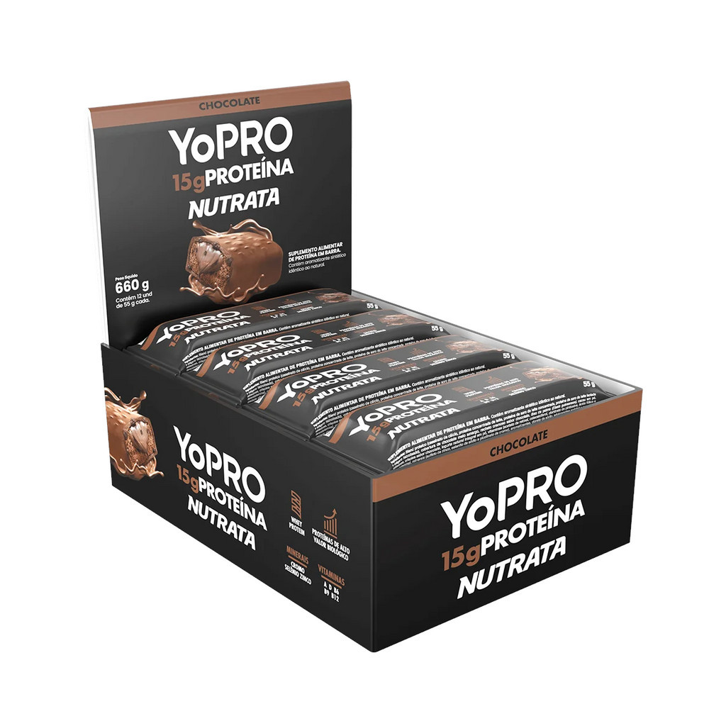 Nutrata YoPro Protein Bar 12 unidades 55g Chocolate | Shopee Brasil