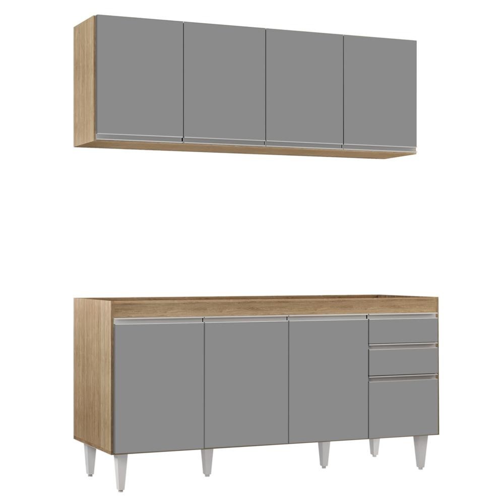 Armário Aéreo Nevada e Balcão Para Pia 160cm Arkansas Castanho/Cinza - Lumil Móveis | Shopee Brasil