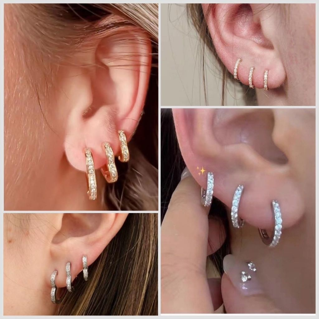 Brinco Trio Argola BANHADA A PRATA 925 com Zircônia Cravejada Kit 3 pares / Trio de ARGOLINHAS ...