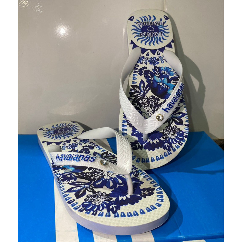 chinelo tipo farm azul azulejo | Shopee Brasil