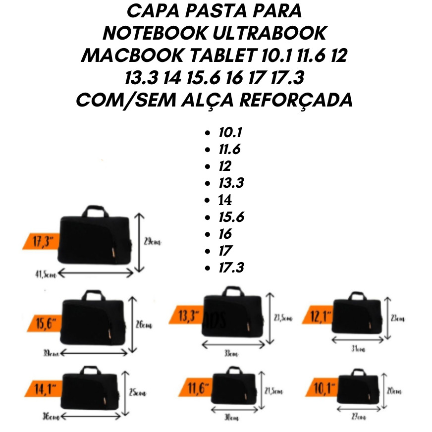 Capa Case Pasta Notebook Ultrabook MacBook Tablet Com/Sem Alça 10.1 11. ...