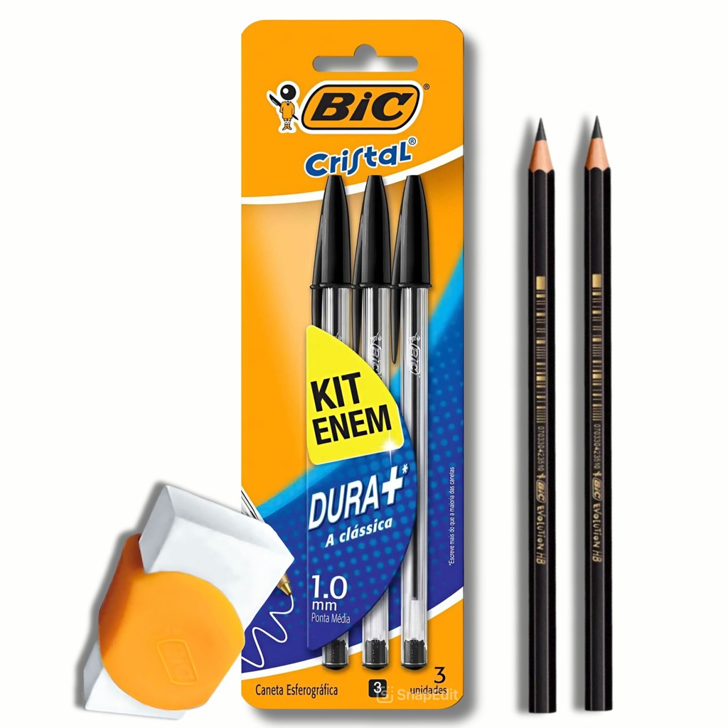 Caneta BIC, Enem Preta Ponta Média 1.0mm Kit 3 Canetas Esferográficas ...