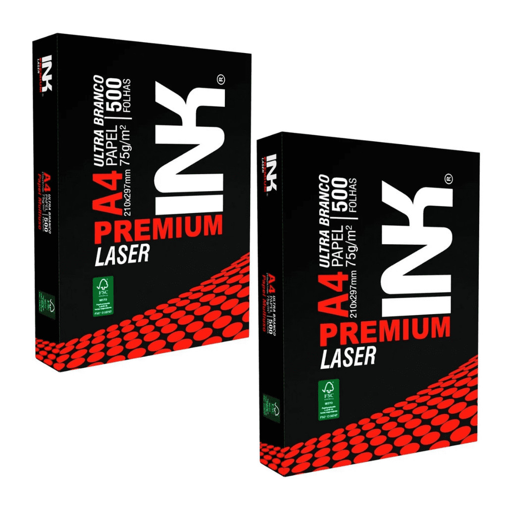 2 Pacote Papel Sulfite A4 INK Resma 500 Folhas para Impressão 75g A4 Branco Office Envio ...