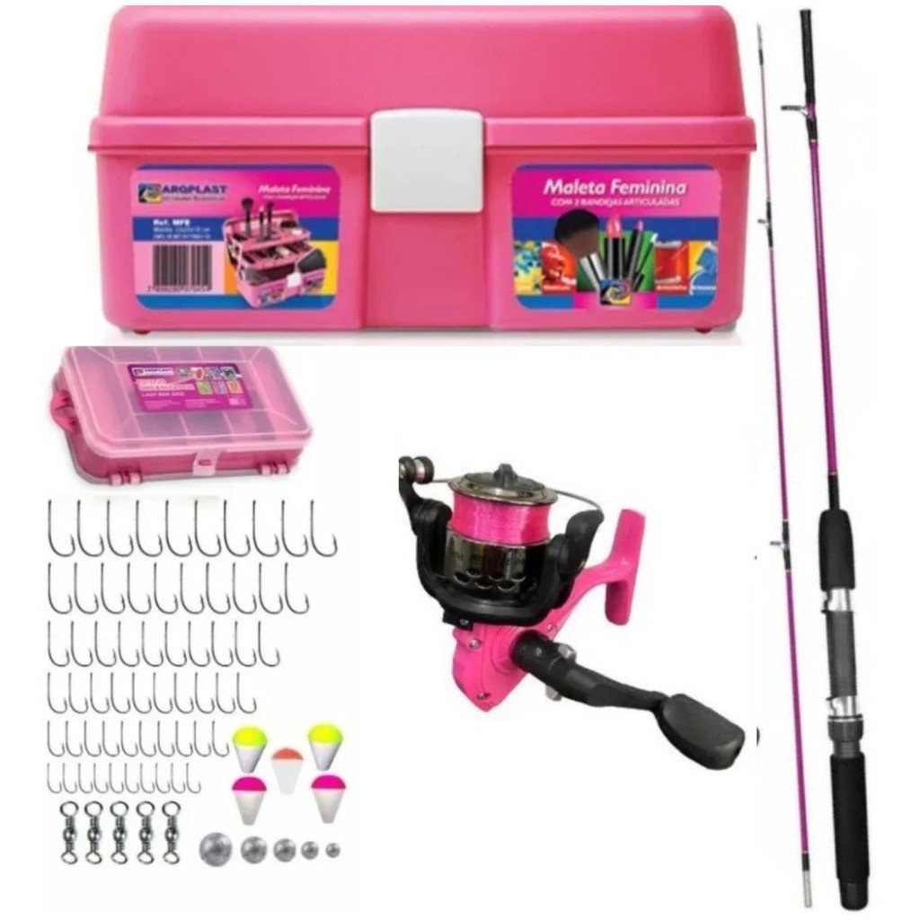 Kit Pesca Rosa Feminino Maleta Vara Molinete Baixou Oferta | Shopee Brasil