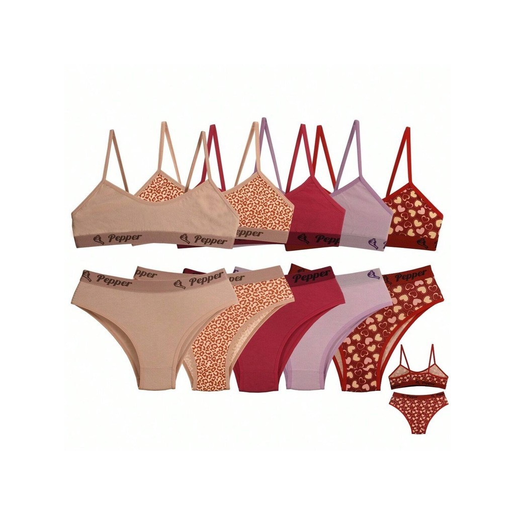 Kit 5 Conjuntos Estampados Juvenil Adolescente cotton Algodão 8% ...