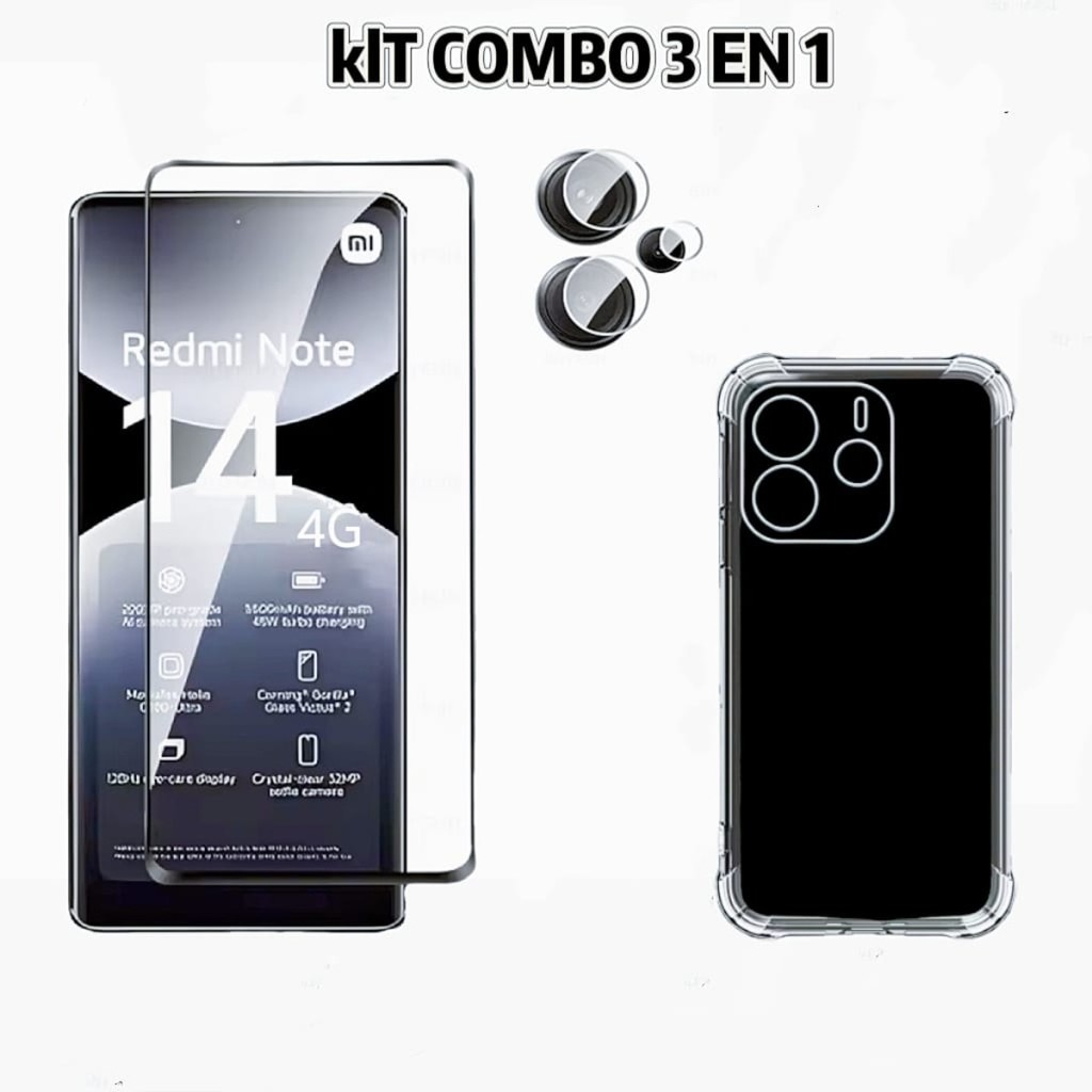 kit 3en1 Xiaomi Redmi Note 14 4G / 5G + Capa Protetor de câmera ...