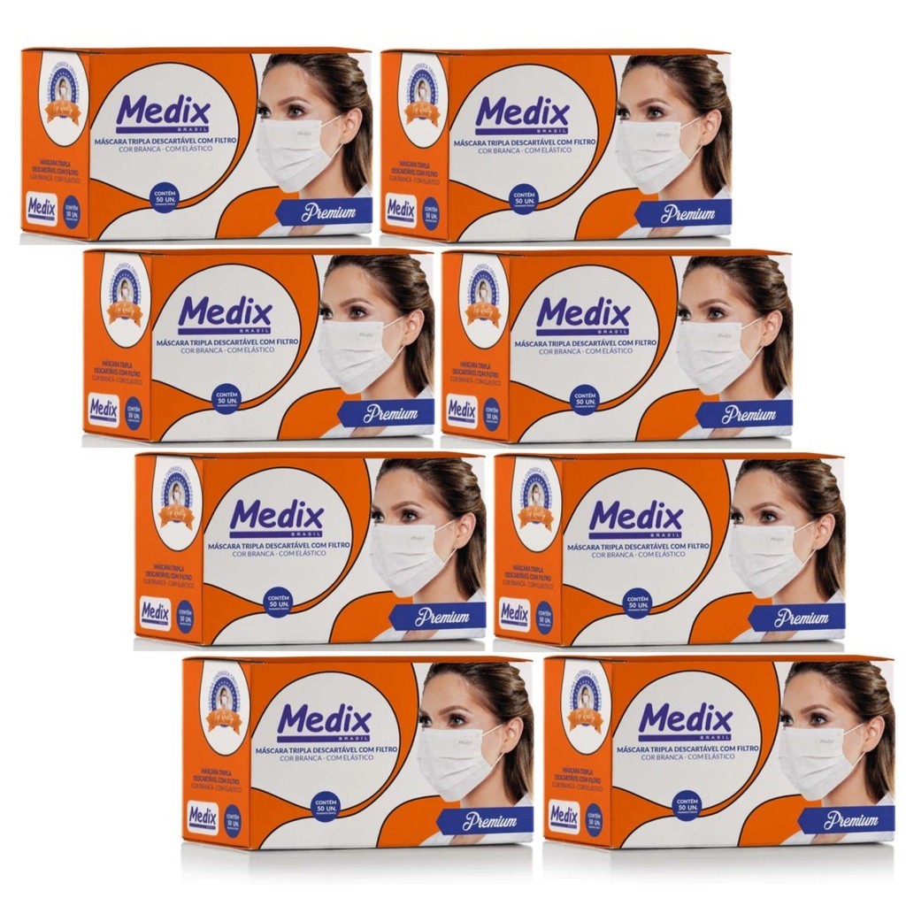 Kit 8 Máscara Descartável Tripla Camada 50un Branca - Medix | Shopee Brasil