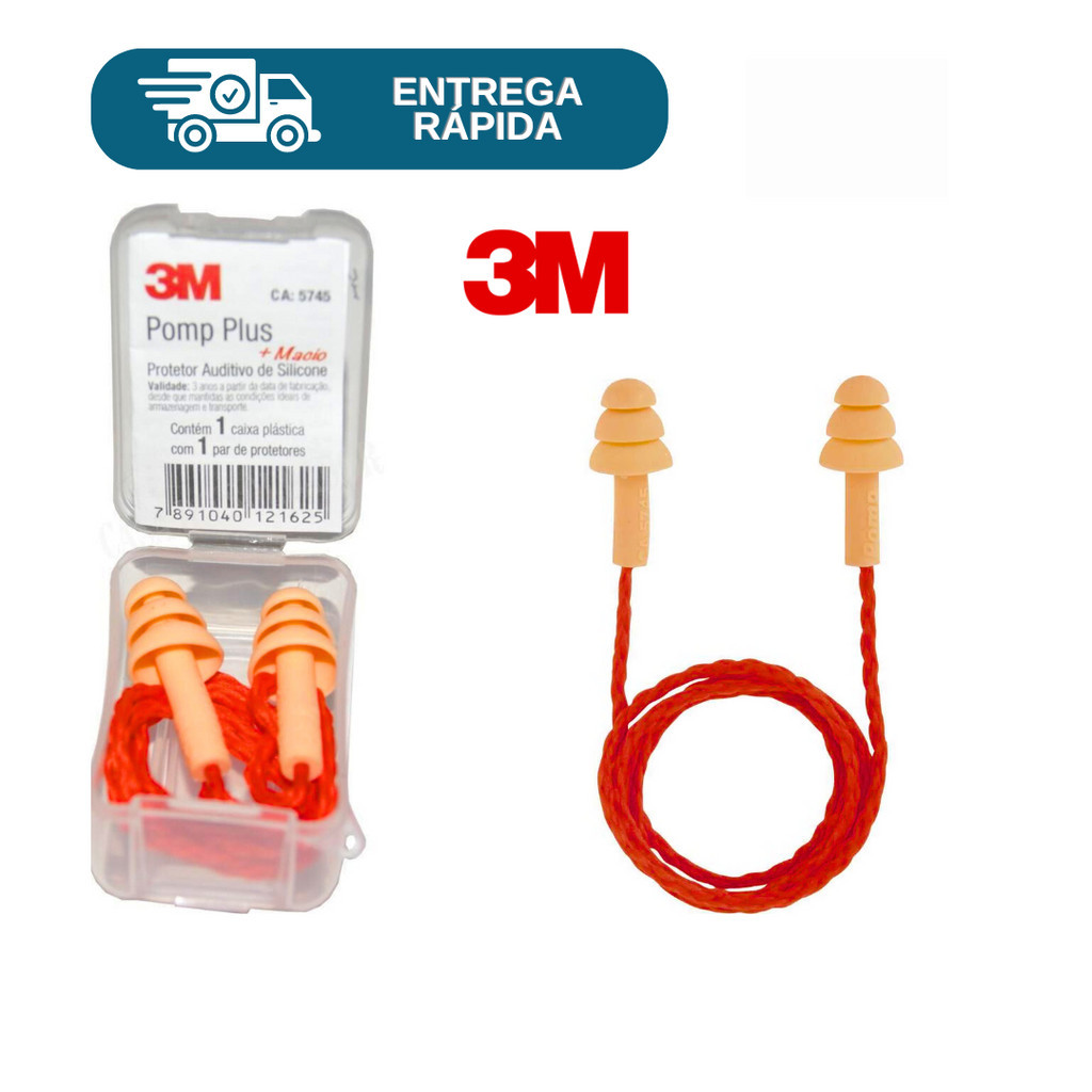 Protetor Auricular Auditivo Plug Silicone Pomp Plus 3M Com Cordão Para ...
