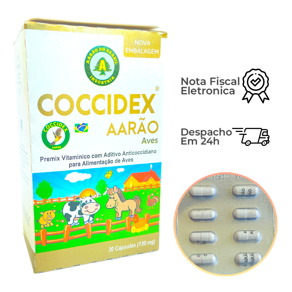 Coccidex 30 Cápsulas Aarão Previne Peito Seco 130mg Pássaros Varejo ...