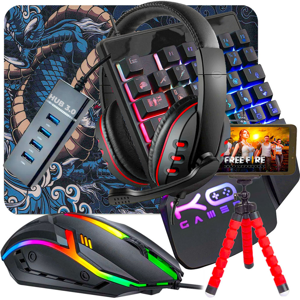 Kit Mobilador Gamer Com Headset e Microfone Teclado Single hand Mouse 1600dpi com Hub 3.0 ...
