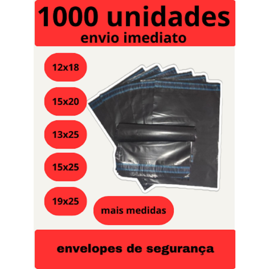Kit c/1000 Envelope Segurança Embalagem Envio12x18 15x20 15x25 19x25 ...