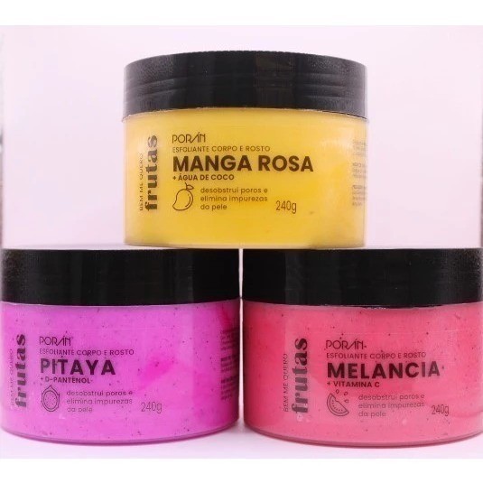 Esfoliante Poran De Corpo e Rosto - Melancia , Pitaya ,Morango e Manga Rosa 240G | Shopee Brasil