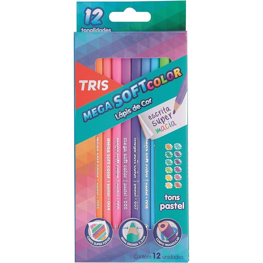 Lápis de Cor Tris Mega Soft color Tons Pastel triangular - TRIS ...