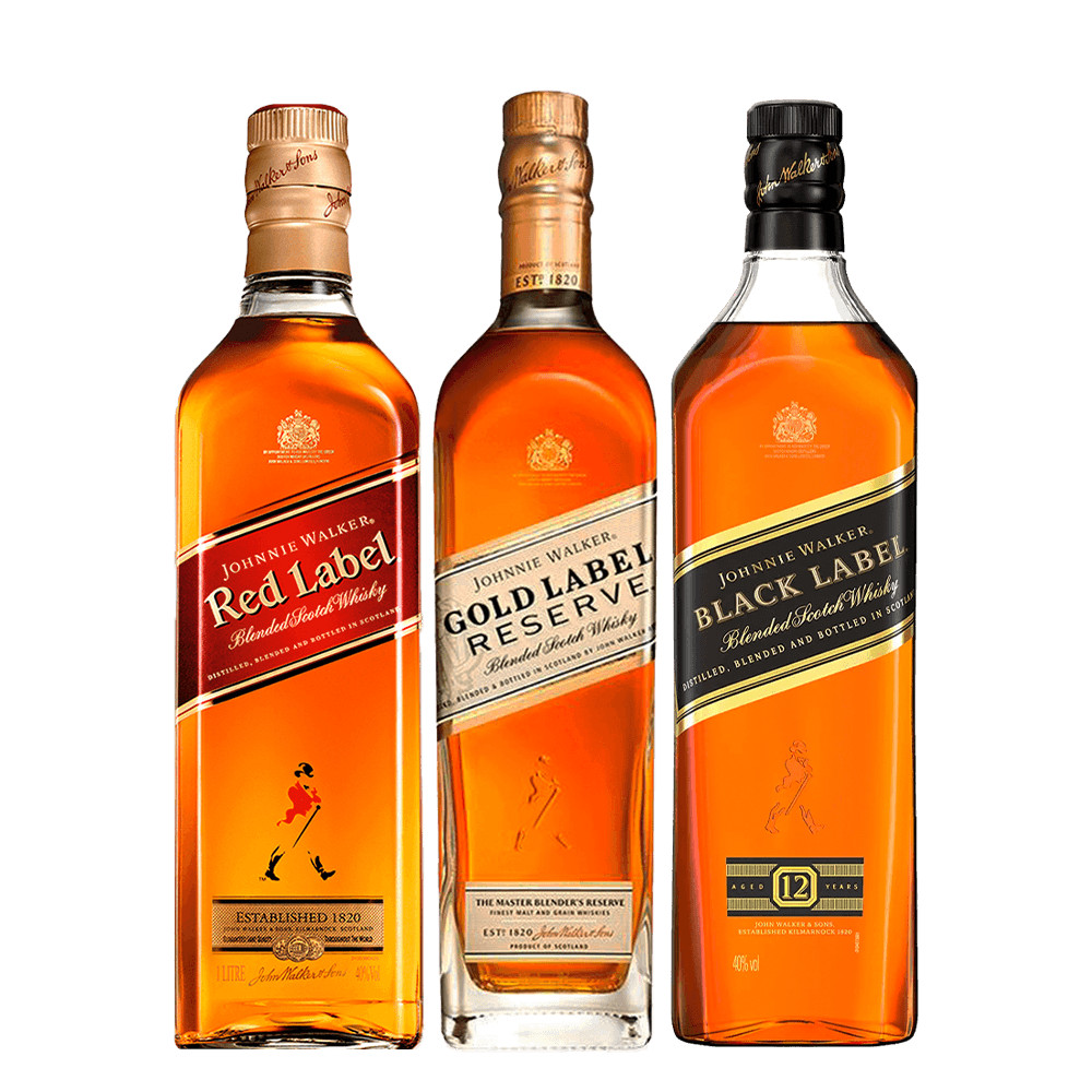 Johnnie Walker Black 1L + Red 1L + Gold Label 750ml | Shopee Brasil