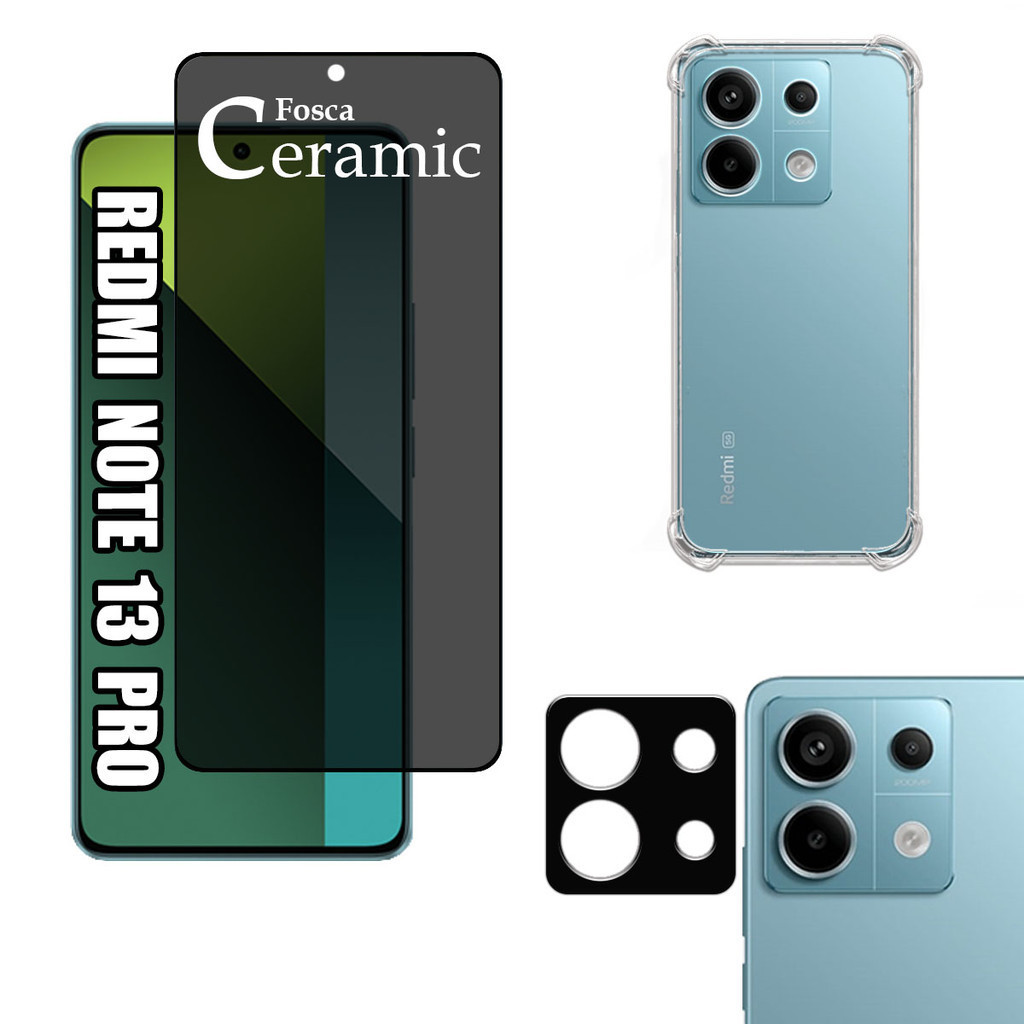 KIT Para Xiaomi Redmi Note 13 Pro 5g | Película Privacidade Fosca 9D - Capa Anti Impacto ...