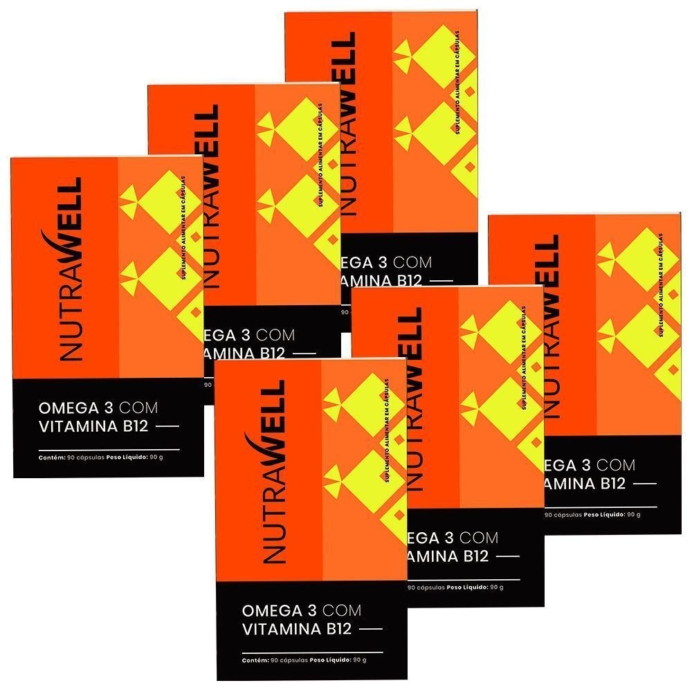 Kit 6x Omega 3 com Vitamina B12 90 Cápsulas Nutrawell | Shopee Brasil