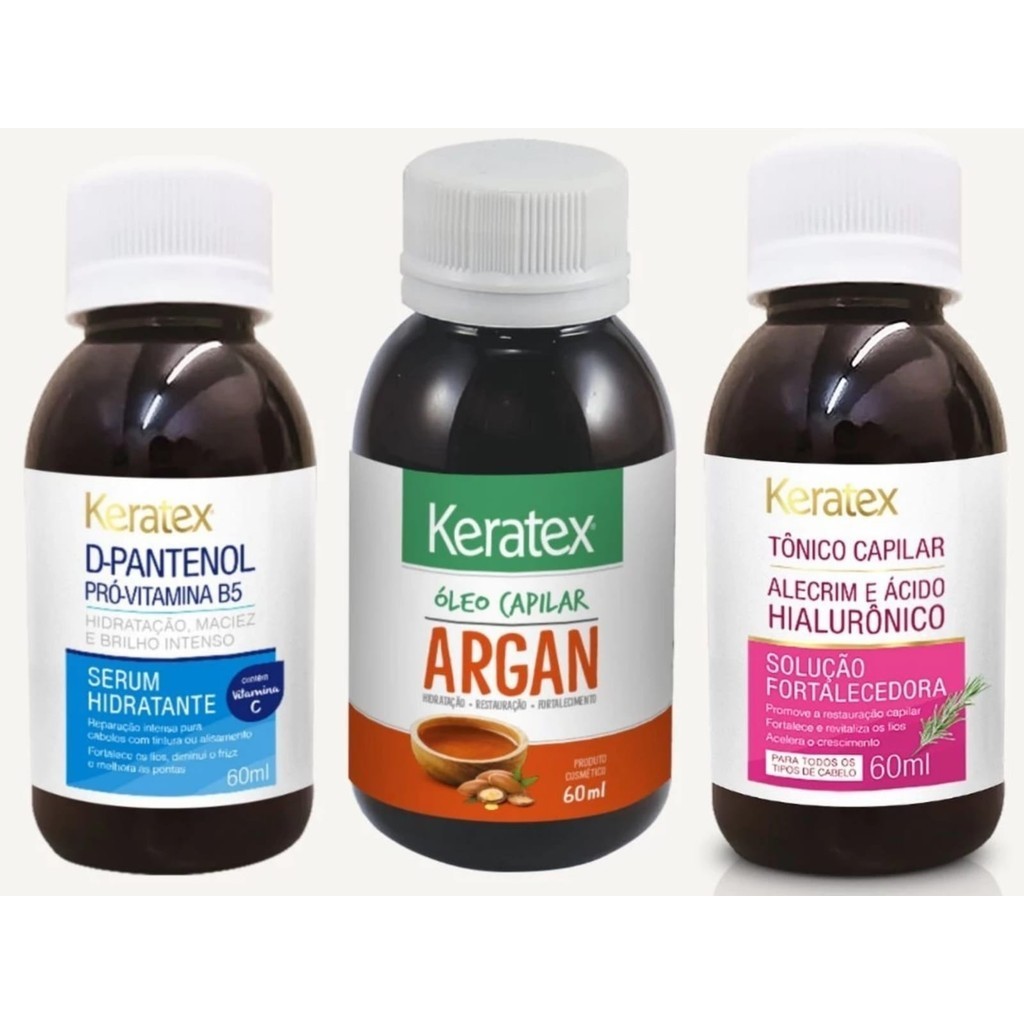 Kit Capilar Keratex D Pantenol + Argan + Ácido Hialurônico 60ml ...