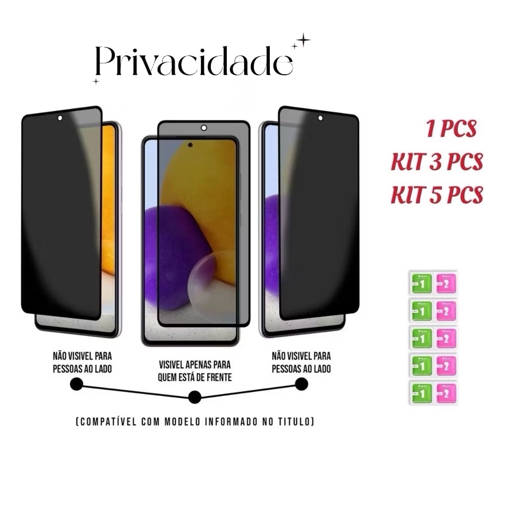 KIT Película de vidro 3D privacidade para Samsung A35 / A55 / A11 ...