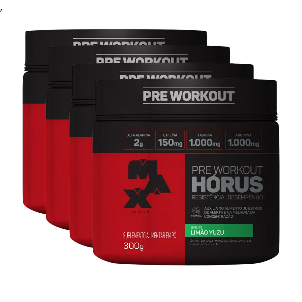 Kit 4 Hórus Pré Workout Max Titanium 300g Limão Yuzu Treino | Shopee Brasil