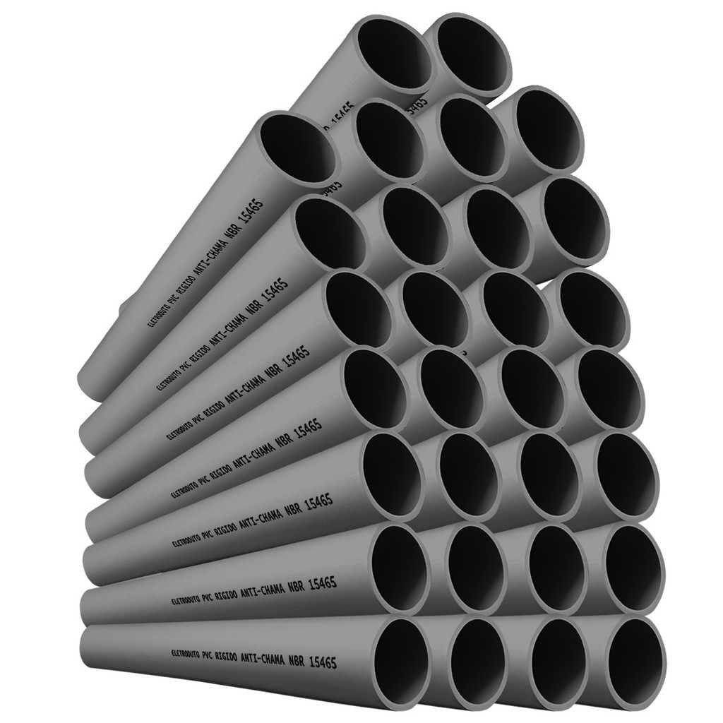 Kit 30 Unidades Conduite Eletroduto Cinza de Sobrepor 1 Polegadas Barra ...