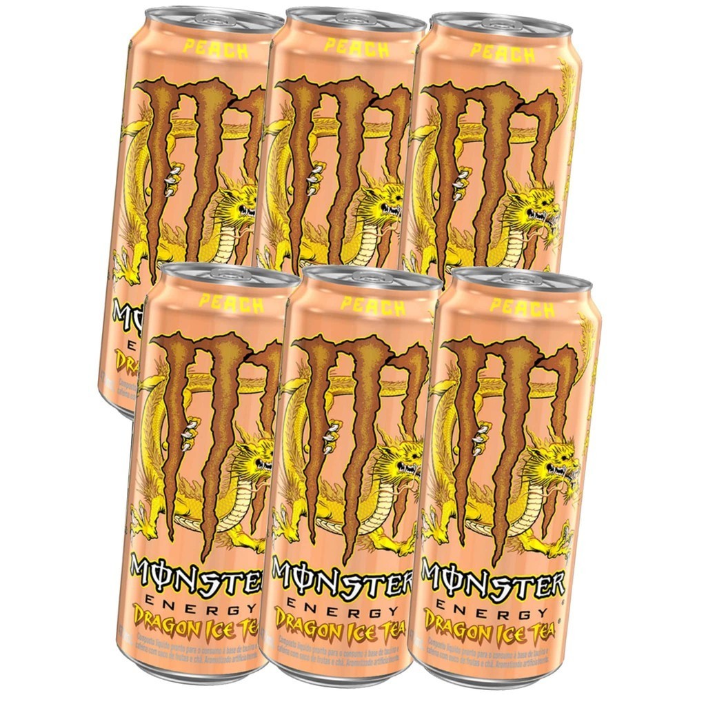 Kit c/6un Energético Monster Energy Drink Dragon Ice Tea Peach Pêssego ...