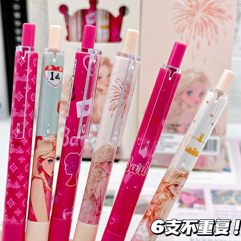 6pcs Caneta Barbie Rosa De Desenho Animado Bonita Papelaria Nova ...