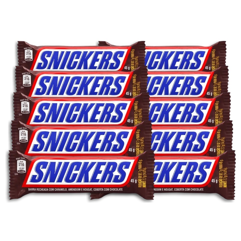 Chocolate Snickers Individual Kit 10 unidades de 45g | Shopee Brasil