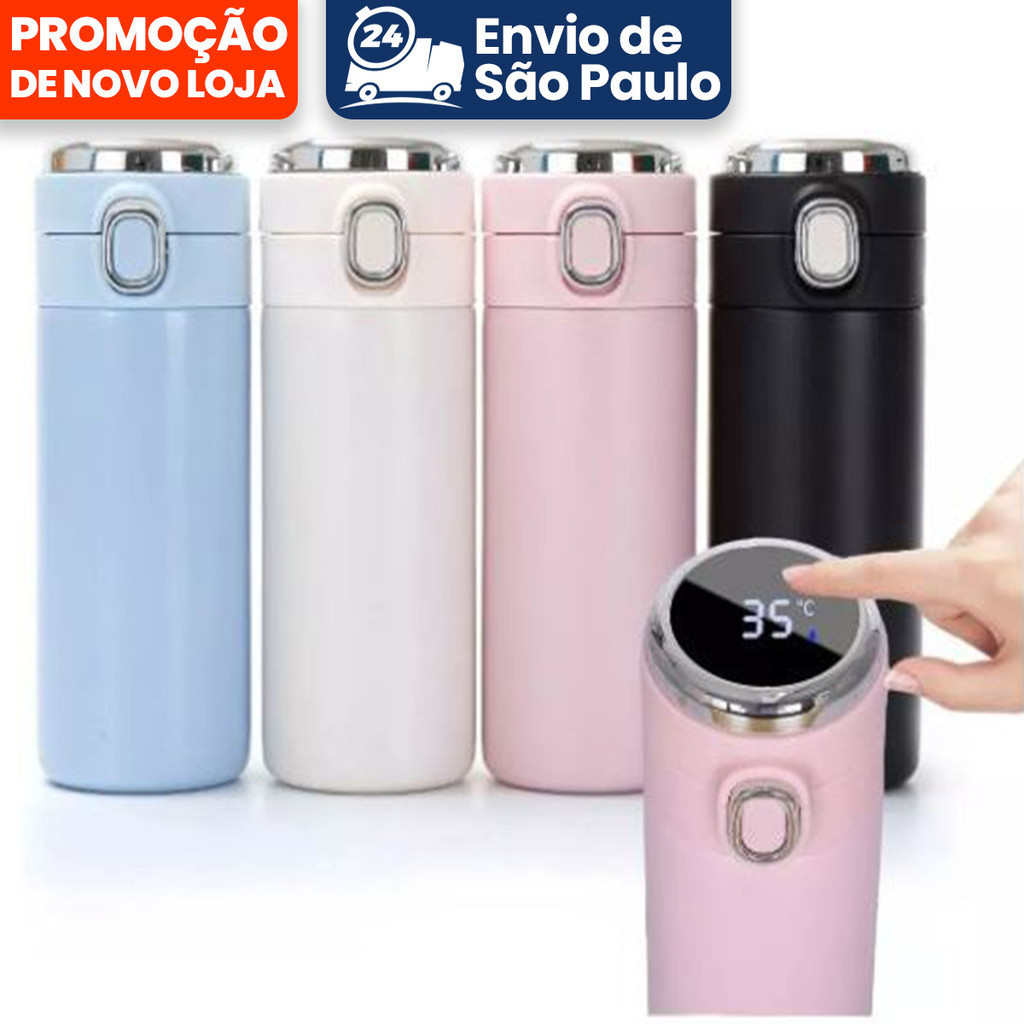 Garrafa Térmica Inteligente Inox Termômetro Digital Infusor Led 420ML ...
