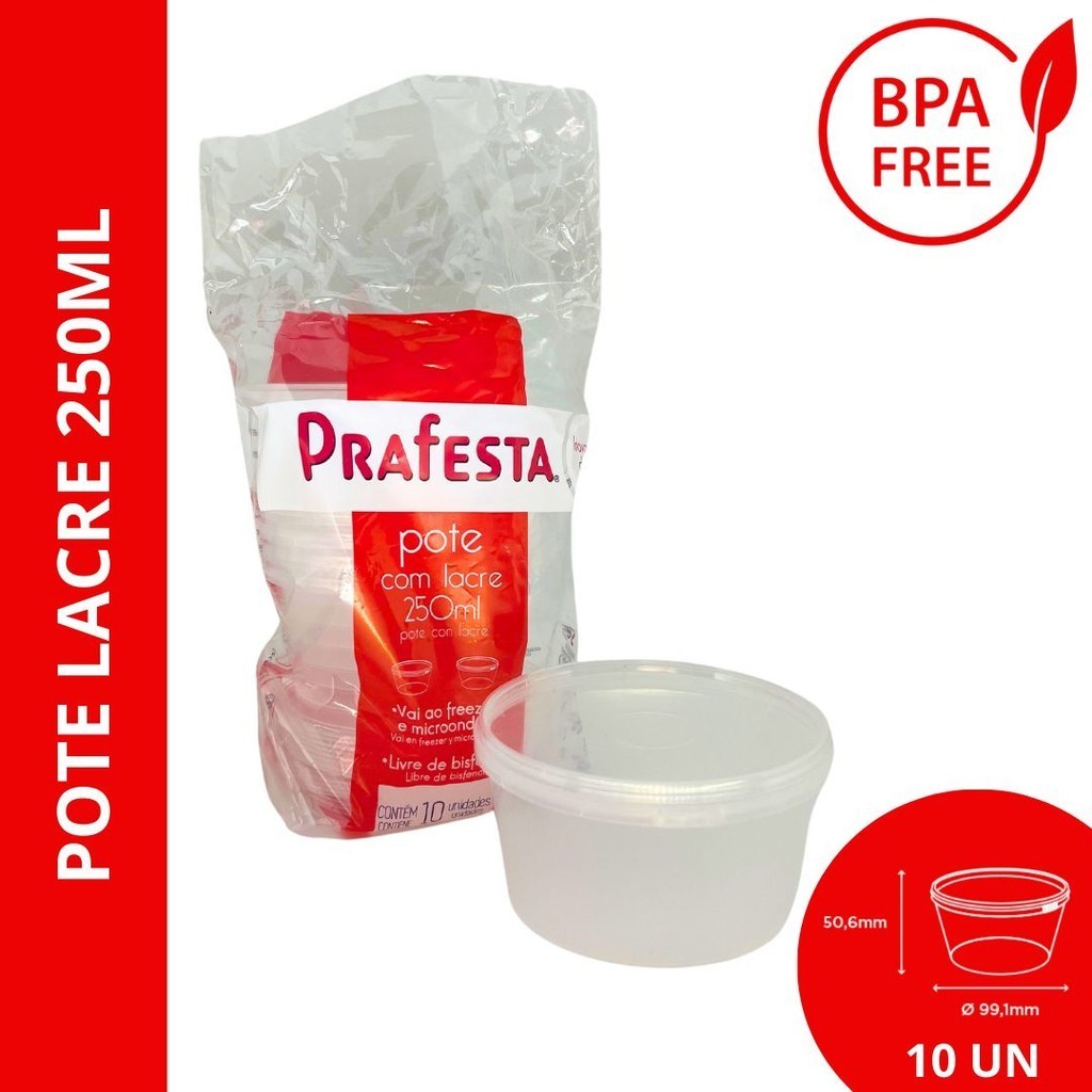 Pote Prafesta redondo com lacre 250ml pacote com 10 unidades | Shopee Brasil