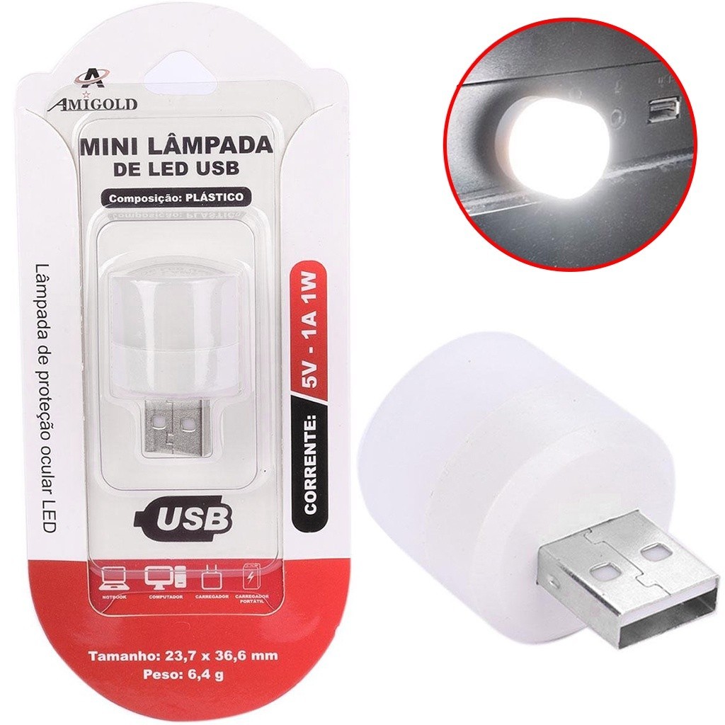 01 Mini Luminaria Luz Lampada De Protecao Led Frio Abajur USB 5v 1w | Shopee Brasil