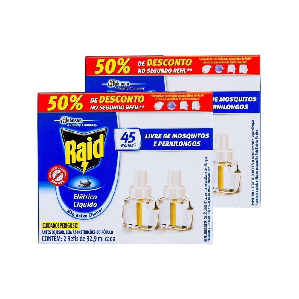 Kit 4 Refil Líquido Repelente Raid Elétrico 32,9ml | Shopee Brasil