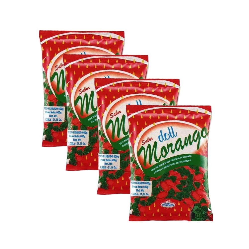 Bala Recheada de Morango Doll contendo 4 unidades de 400g | Shopee Brasil