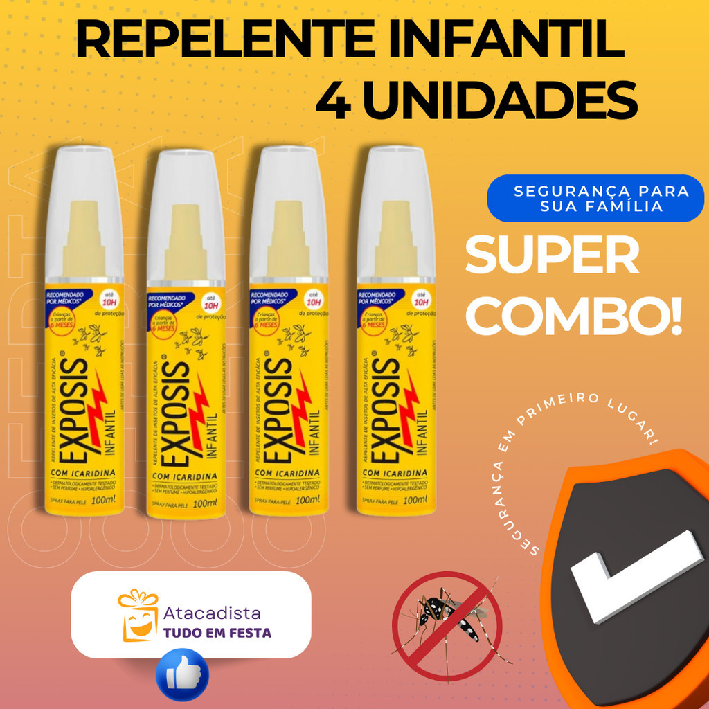 Kit com 4 Repelente Infantil Exposis Spray 100ml Mosquitos Insetos ...