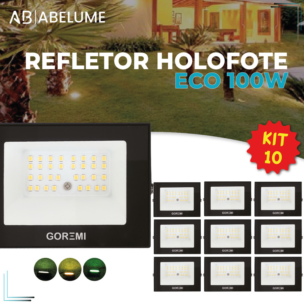 Kit 10 Holofote Refletor Led ECO Pro 100W Branco Frio 6500K (Luz Branca) Branco Quente (Luz ...