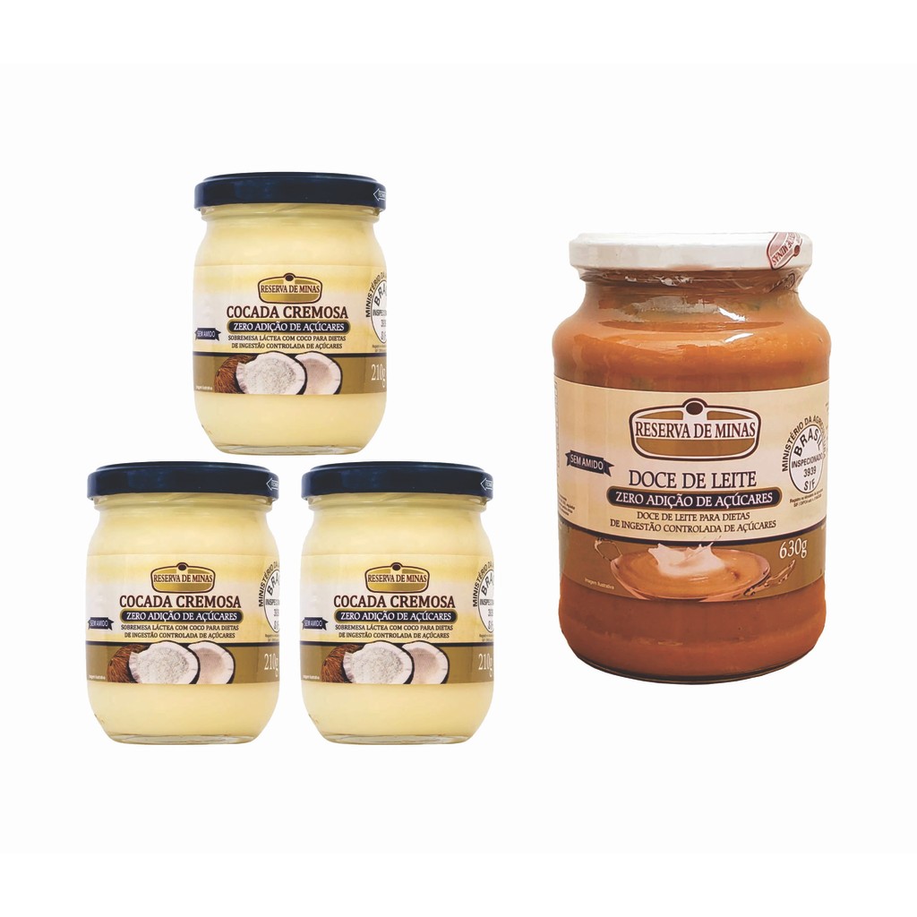 Doce de Leite Diet 630g + Cocada Diet 630g (3 Vidros 210g) - Reserva de Minas | Shopee Brasil