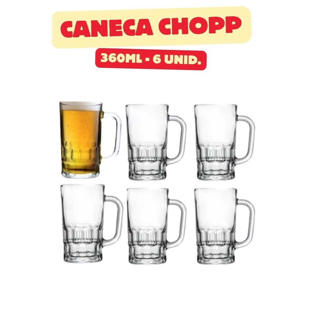Kit 6 Canecas Chopp De Vidro 360ML Cerveja Restaurante Bar | Shopee Brasil