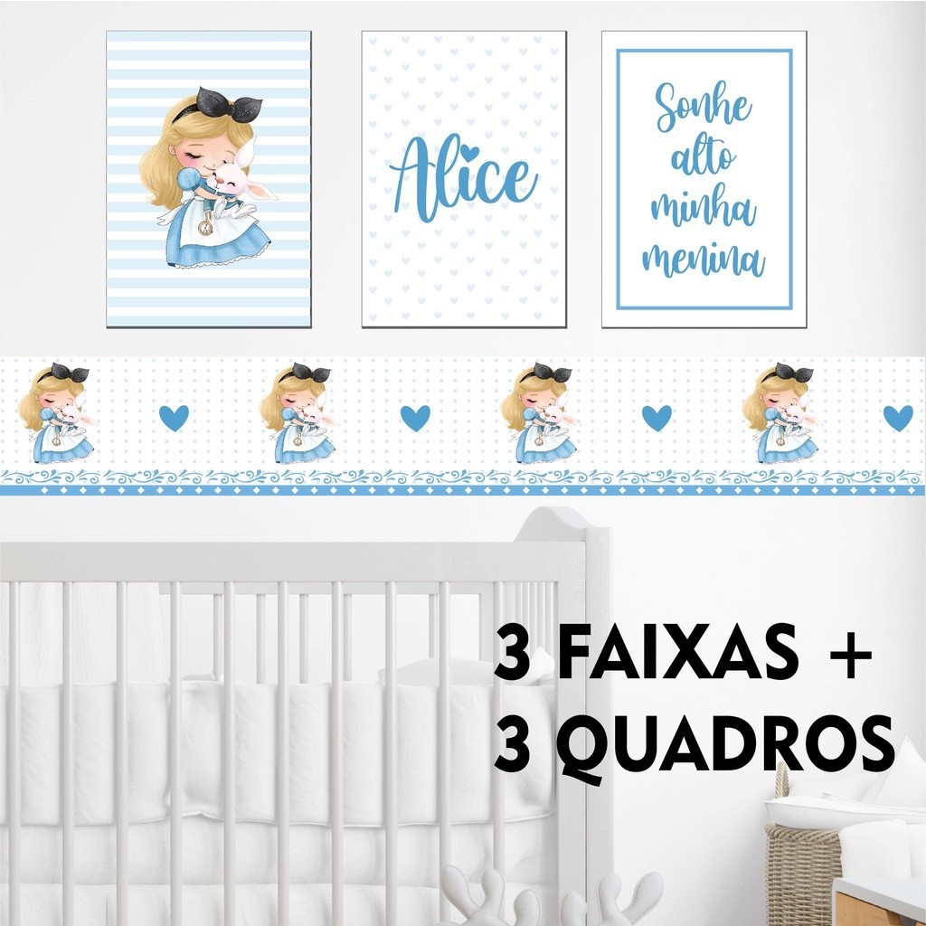 Kit 3 Quadros + 3 Faixas Adesivas Alice No Pais Das Maravilhas 4k full ...