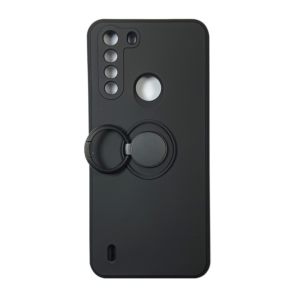 Capa Capinha Case Silicone Aveludada Preta Com Suporte Anel Motorola Moto One Fusion + Película ...