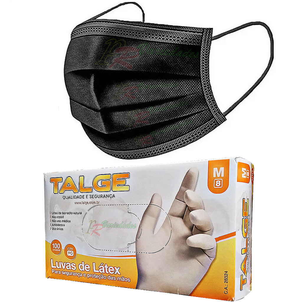 Kit Cirurgico Mascara Descartável Preta+ Luva Latex Talge M | Shopee Brasil