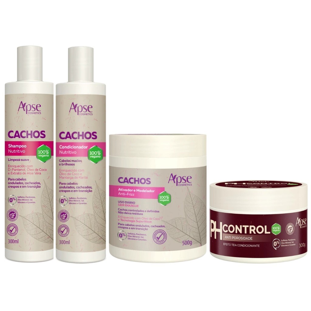 Kit Apse Cachos Antiporosidade Shampoo Condicionador Ativador De Cachos + Mascara Ph Control ...