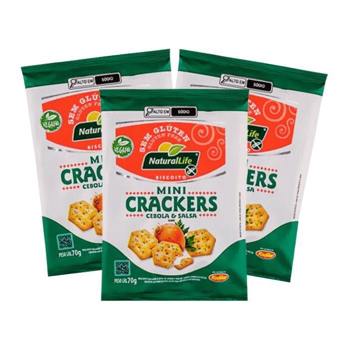 Mini Crackers Sem Glúten, Vegano Cebola e Salsa Natural Life contendo 3 ...
