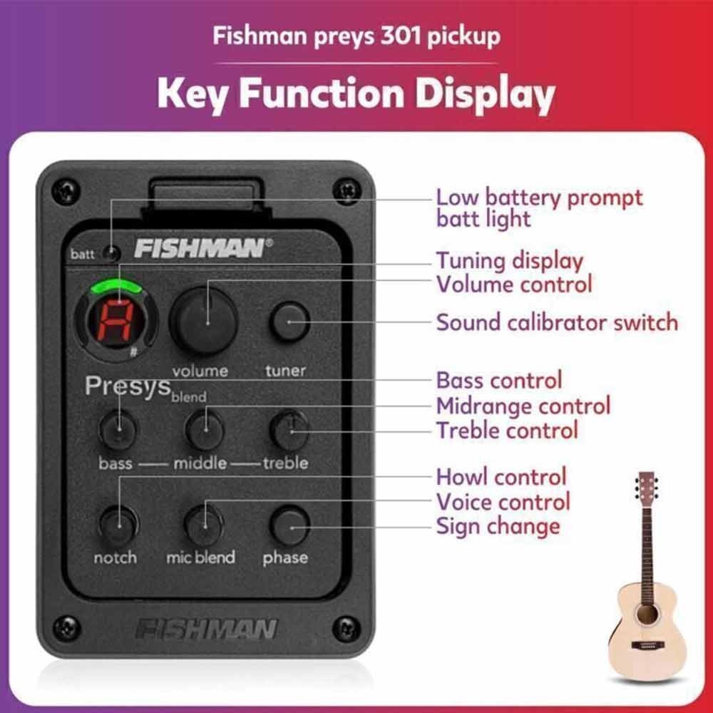 Fishman 4 Band 301 EQ Tuner Piezo Mic Presys Blend Acoustic Guitar Pickup Preamp | Shopee Brasil