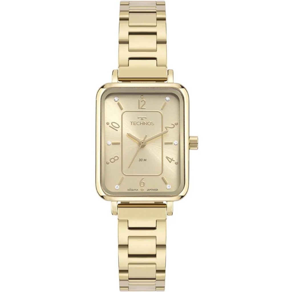 Relógio Technos Feminino Pequeno Quadrado em Aço Dourado GL32AM/1X ...